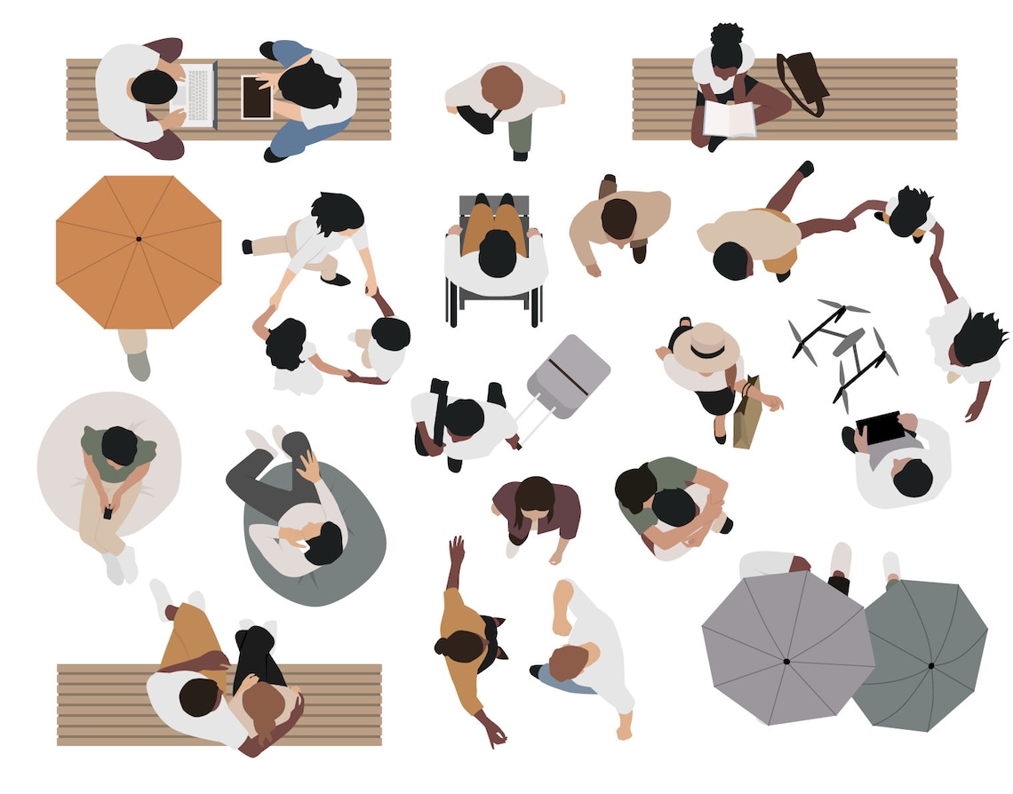 19 Flat Vector People - Top View - Pack of 19 Illustration - AI - Png ...