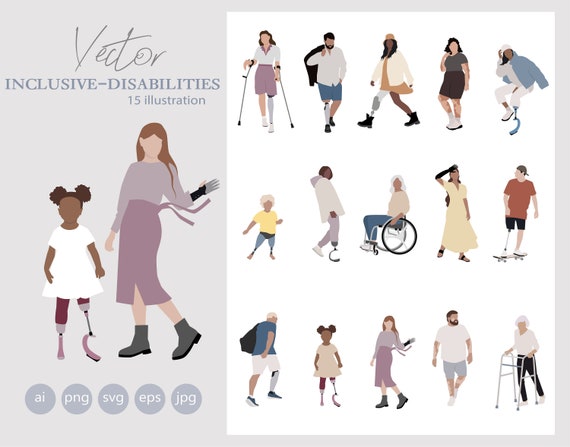 15 Flat Vector People Illustration Inclusive Disabilities | Etsy