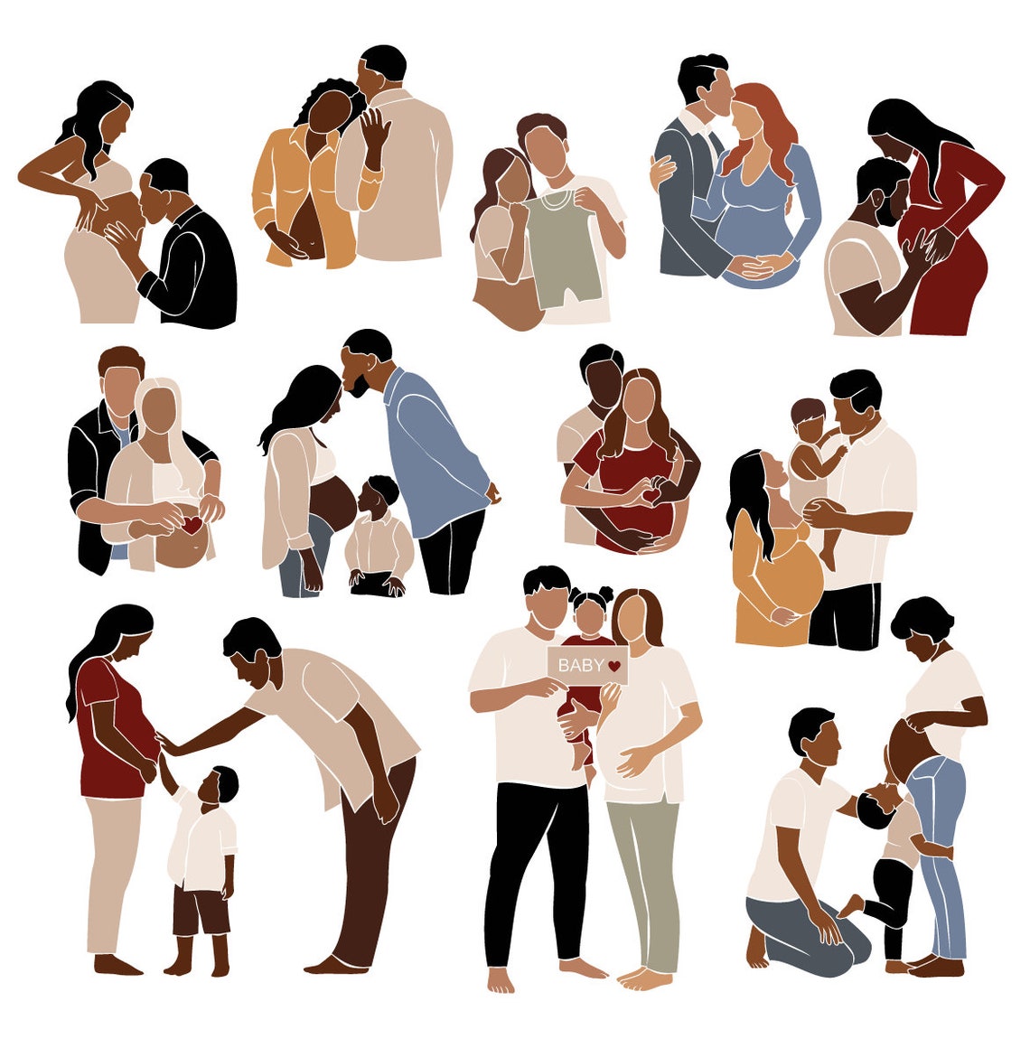 12 Abstract Family Clipart, Mother's Day, Father's Day, Pregnant Woman ...