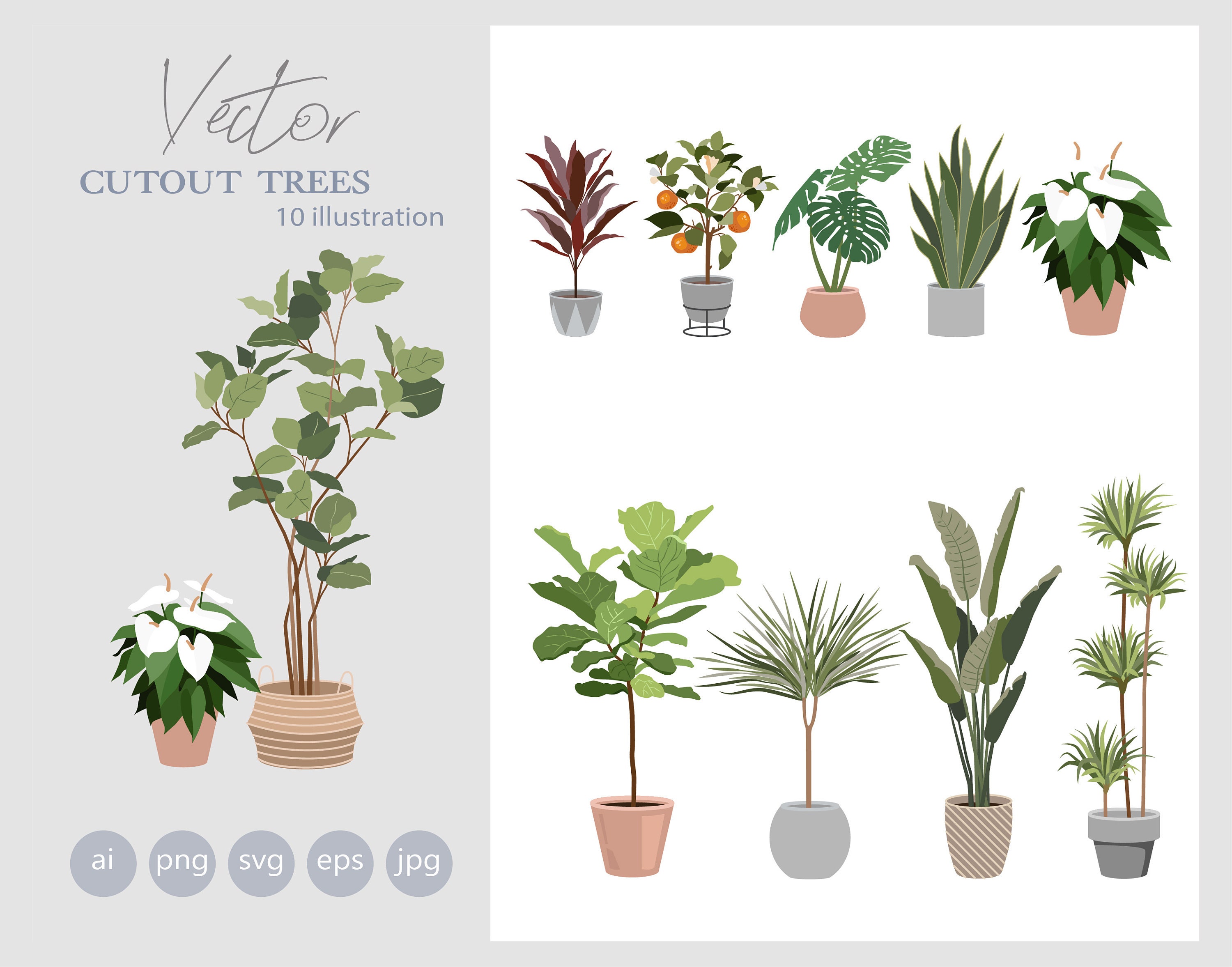 Buy Set of House Plants Clipart - Flat Vector Plant Illustration AI ...