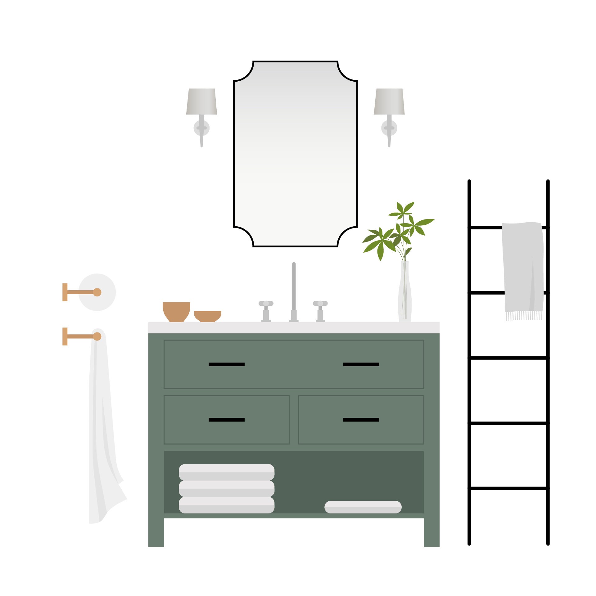 100 Flat Vector Illustration -bathroom Clip Art Set - Furniture ...