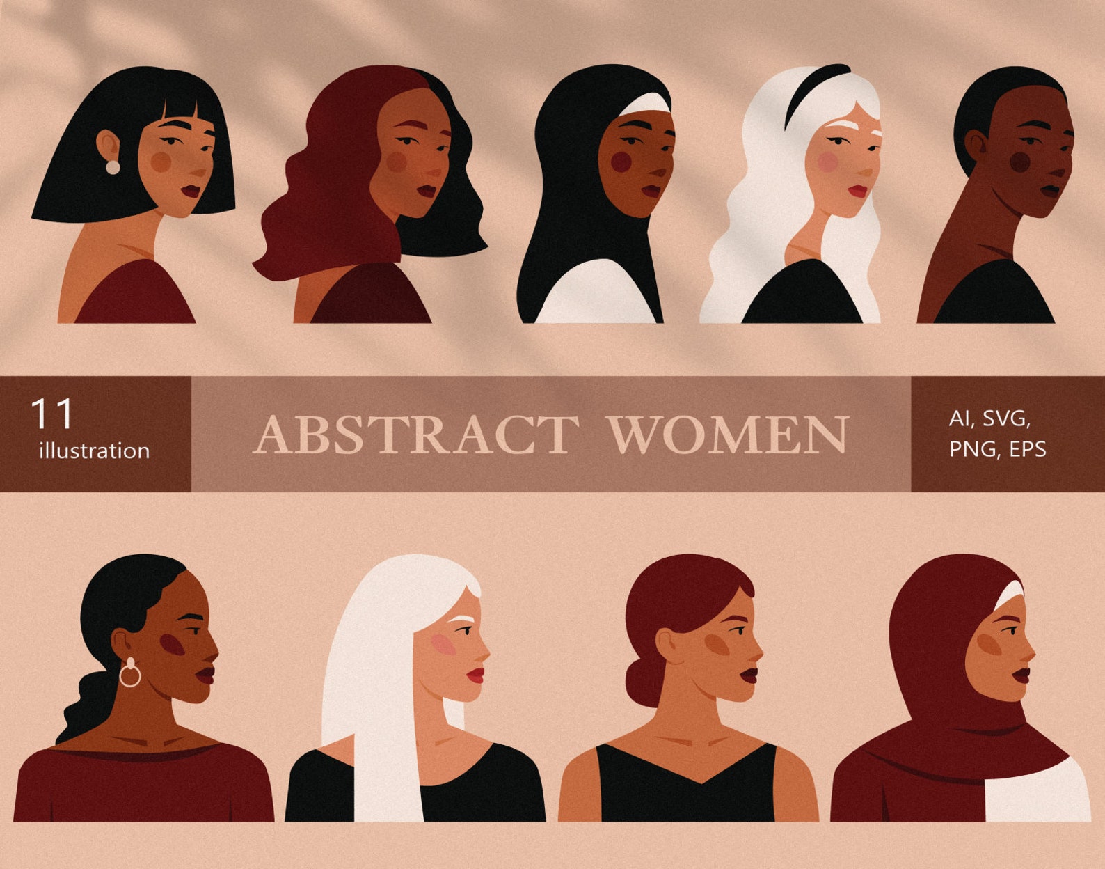 Abstract Woman SVG, Feminine Vector Clipart, Diversity Women, Friends ...