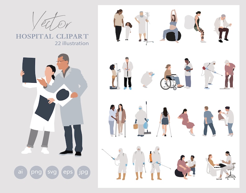 22 Flat Vector People Illustration - People in the Hospital - Pack of ...