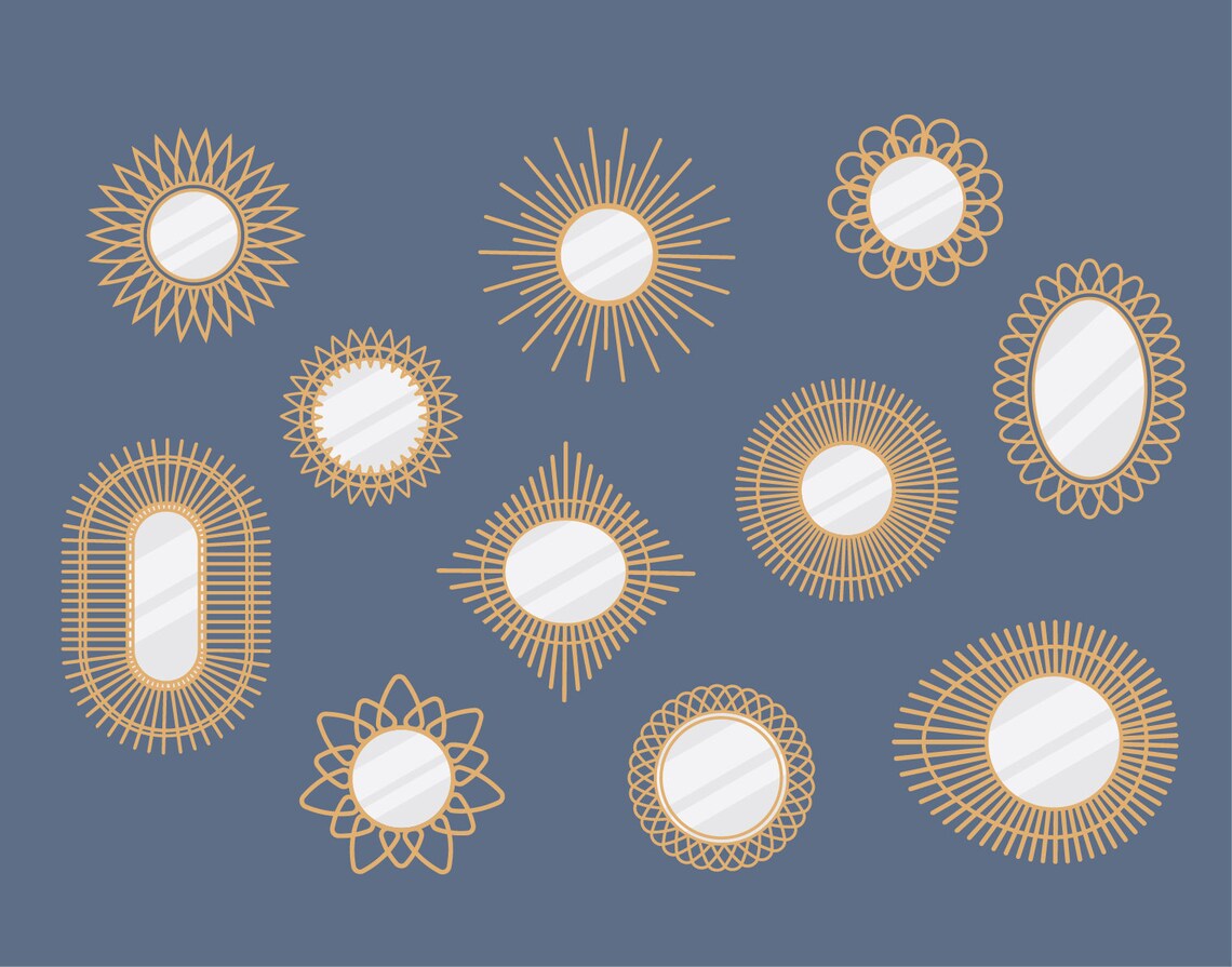 11 Flat Vector Illustration Mirrors Furniture Interior Decor Elements ...