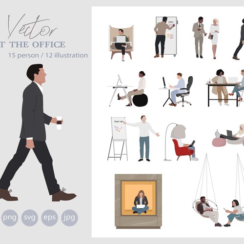15 Flat Vector People Illustration Working People Indoor - Etsy