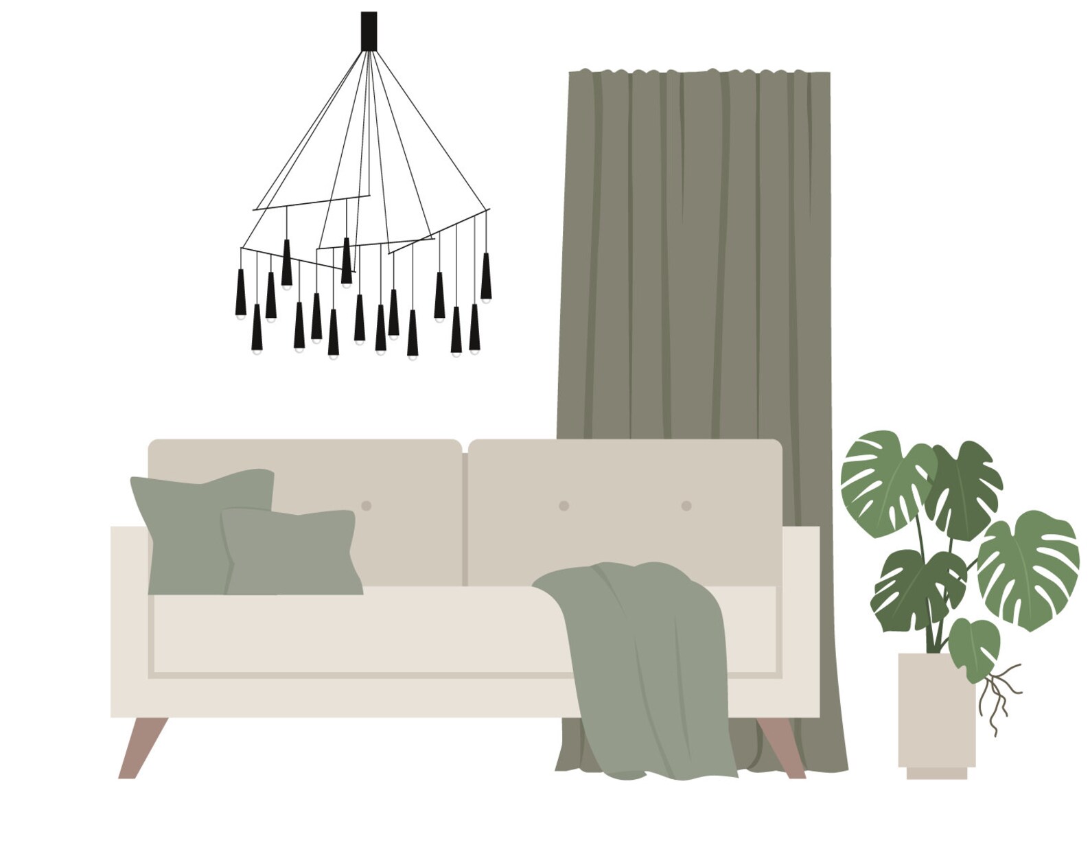 100+ Flat Vector Illustration - Living Room Clip Art Set - Furniture ...
