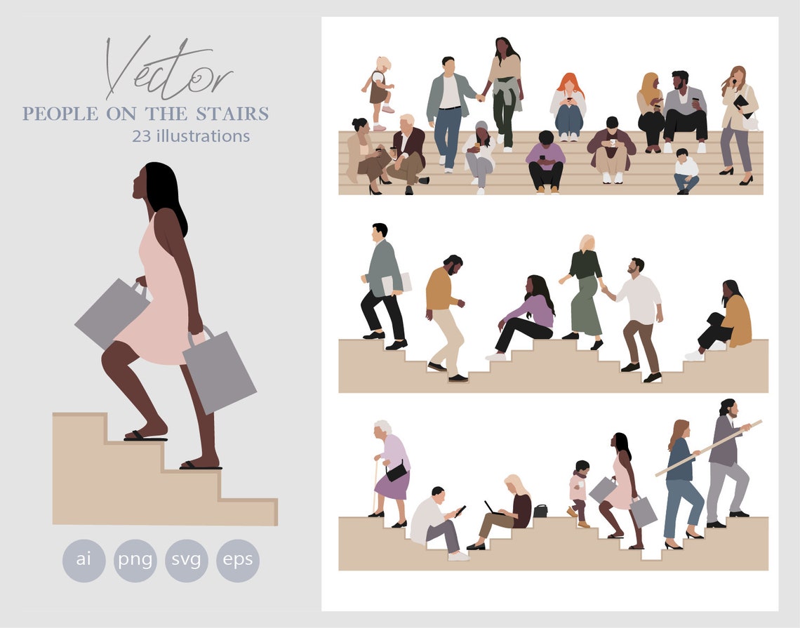 23 Flat Vector People People on the Stairs Outdoor Pack of 23 ...