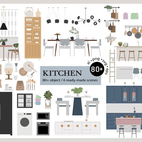 90 Flat Vector Illustration Bedroom Furniture Clip Art Set - Etsy
