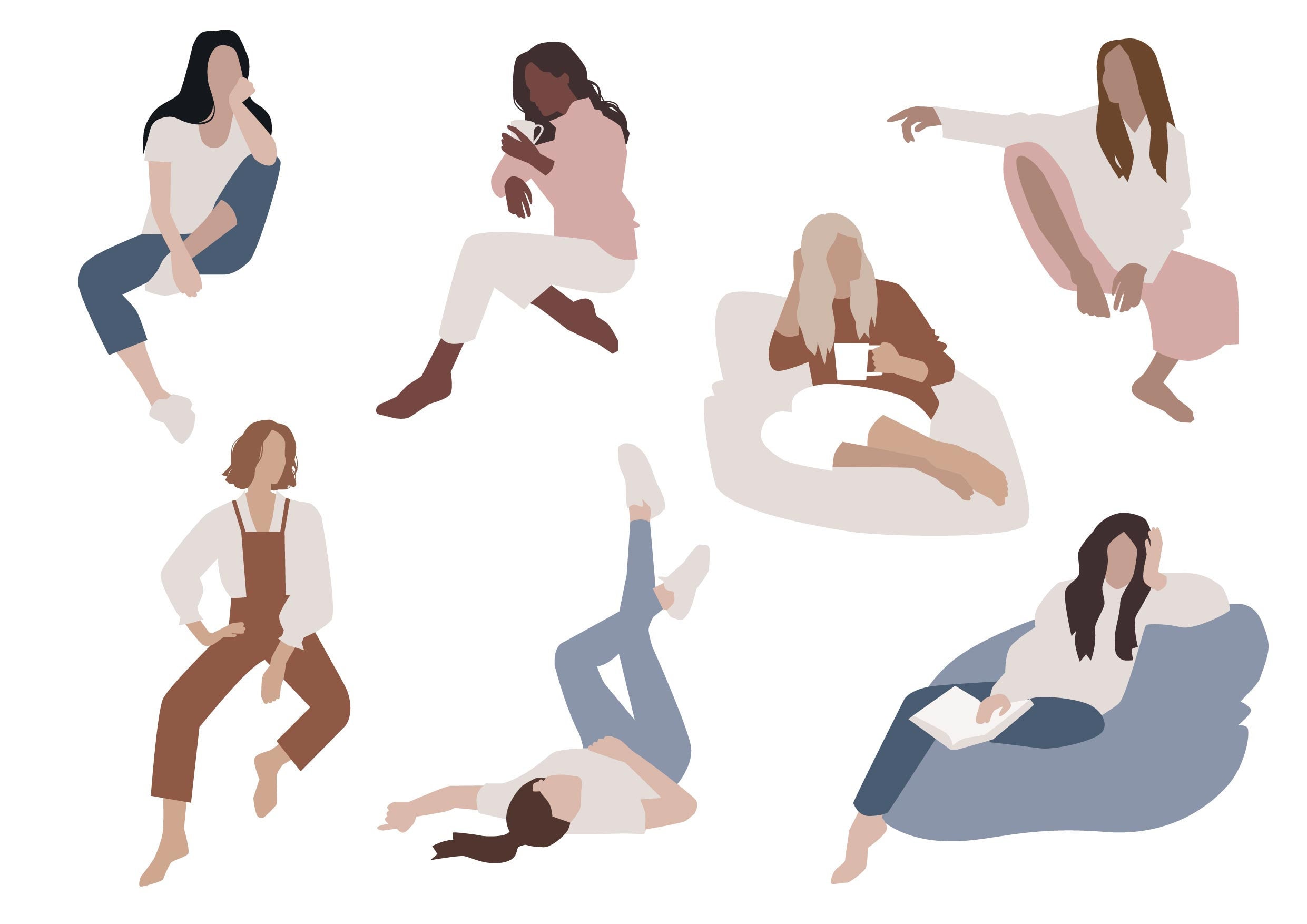 7 Flat Vector People Illustration - SITTING PEOPLE - Etsy