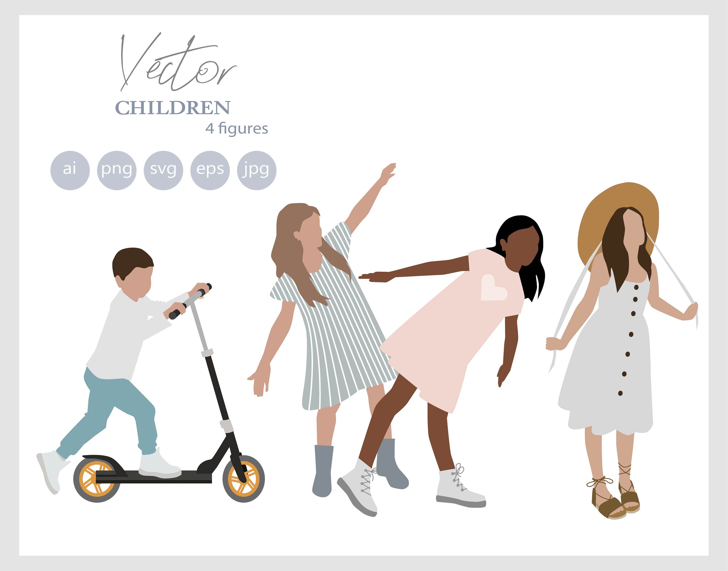 4 Flat Vector People Illustration - CHILDREN - Pack of 4 - AI - Jpg ...