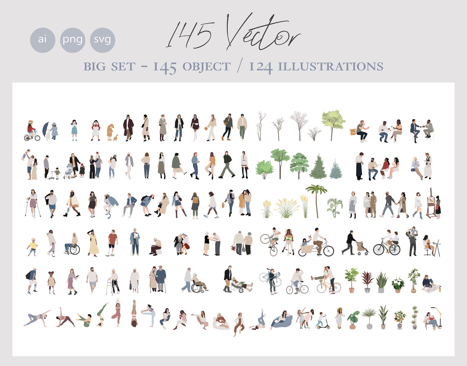 145 BIG SET - Flat Vector Cutout People - Ai - Png - Svg- Male, Female ...