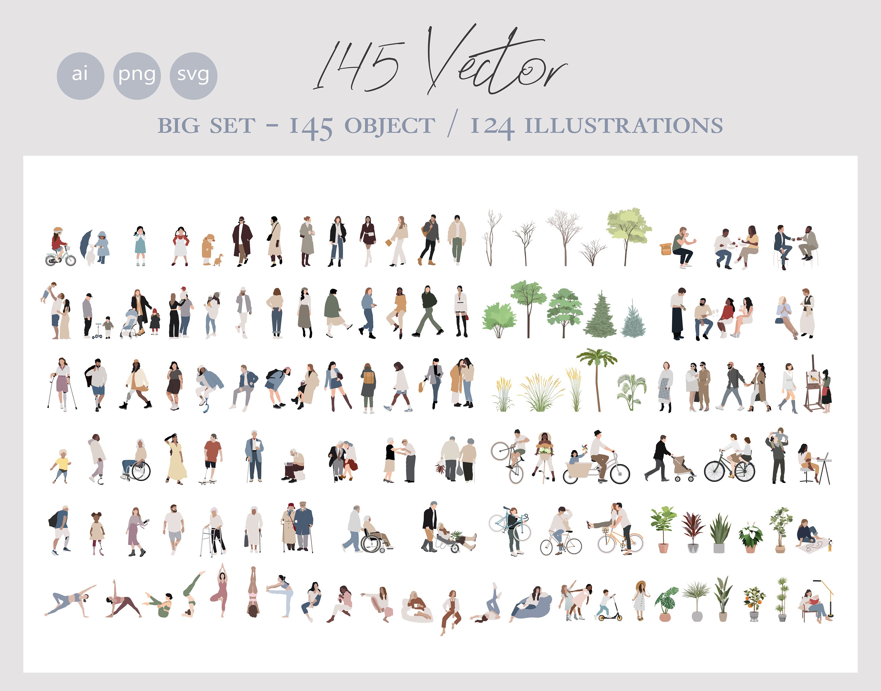 145 BIG SET - Flat Vector Cutout People - Ai - Png - Svg- Male, Female ...