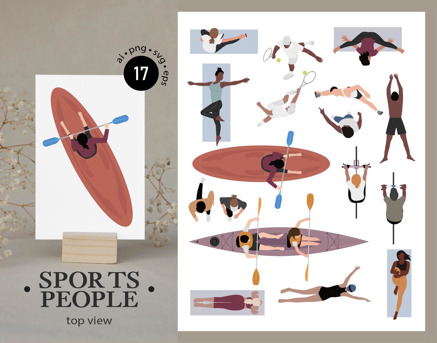 17 Flat Vector People - Top View - People Sport Top View - Pack of 17 ...