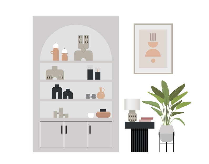 80 Flat Vector Illustration Living Room Clip Art Set | Etsy