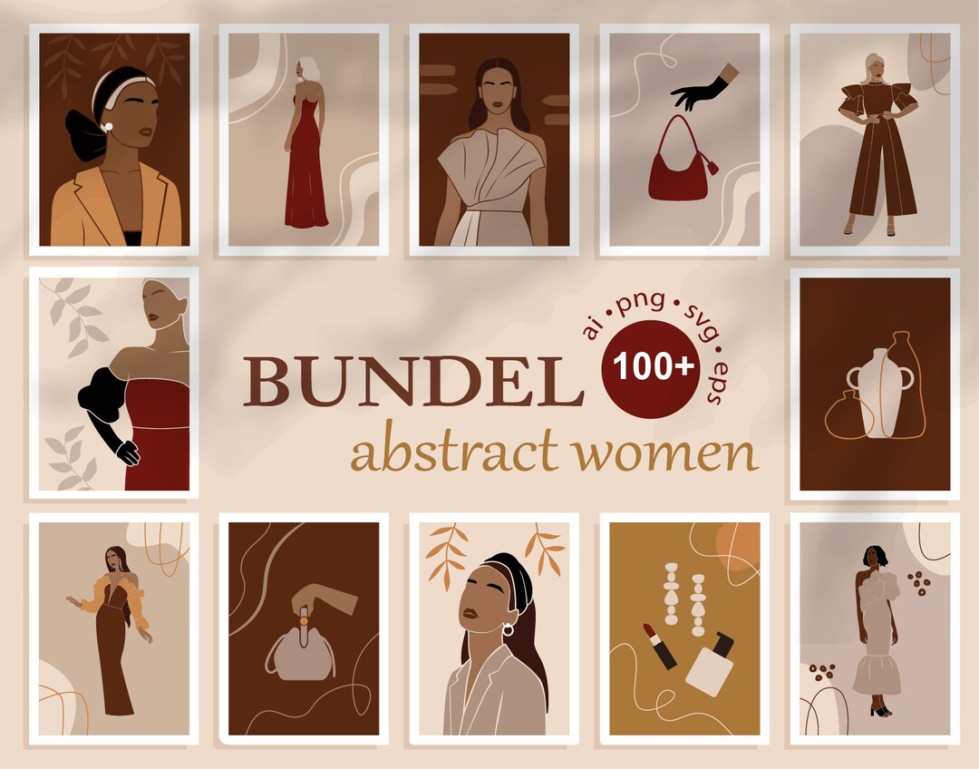 100 Abstract Woman Clipart, Feminine Vector Clipart, Abstract Black ...