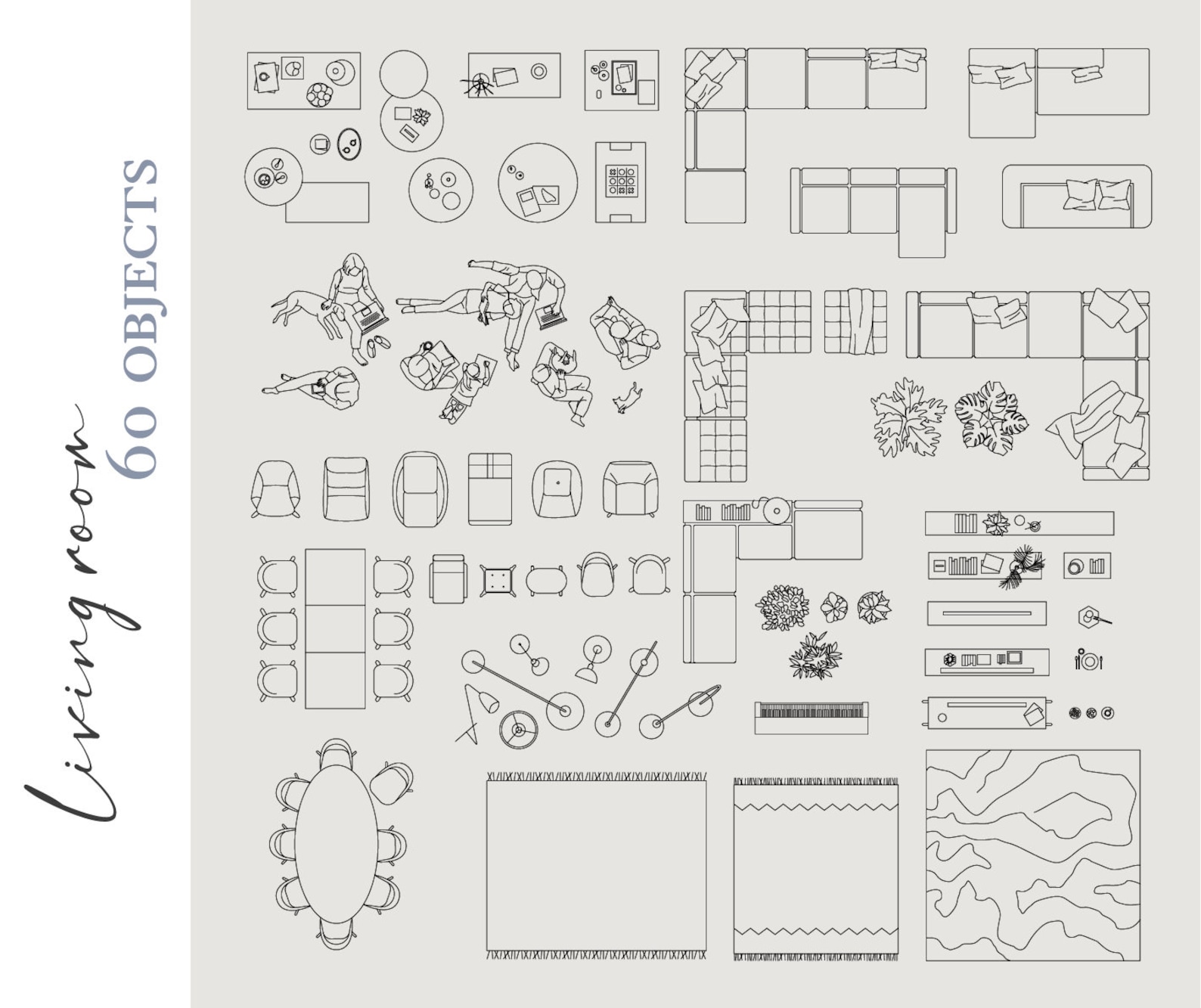 Vector Illustration TOP View- Furniture and Decor Elements - Living ...