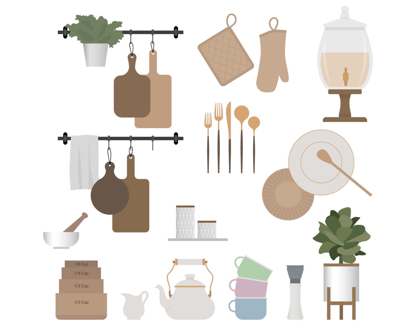 80 Flat Vector Illustration Kitchen Clip Art Set | Etsy