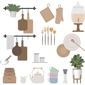 80+ Flat Vector Illustration - Kitchen Clip Art Set - Furniture ...