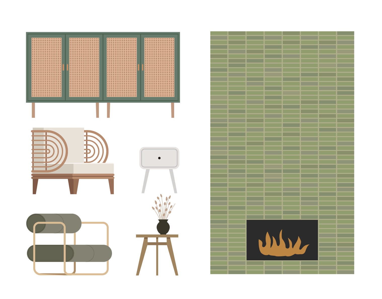 100 Flat Vector Illustration Living Room Clip Art Set Furniture ...