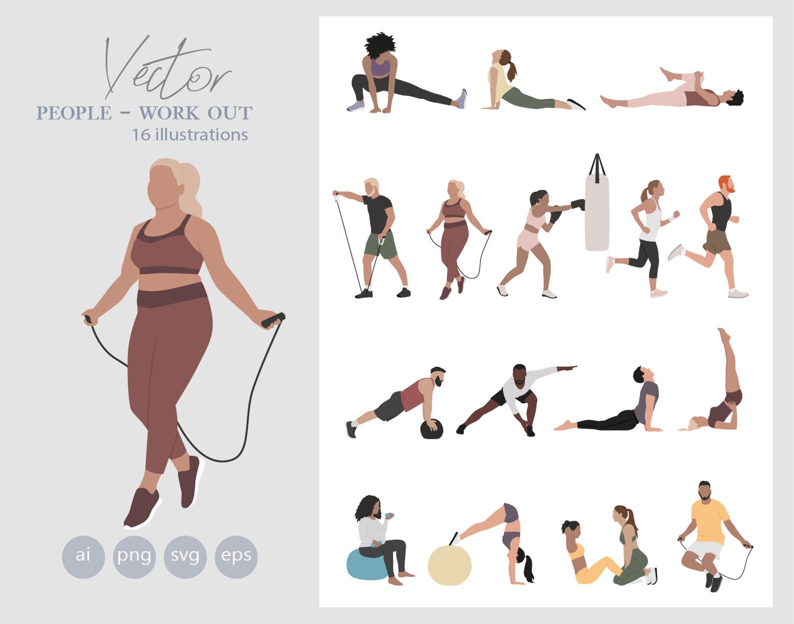 16 Flat Vector People Work Out Illustration - SPORT - Ai - Png - Svg ...