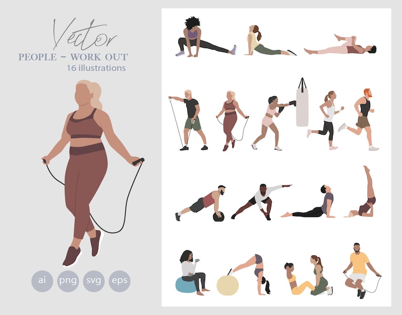 16 Flat Vector People Work Out Illustration - SPORT - Ai - Png - Svg ...