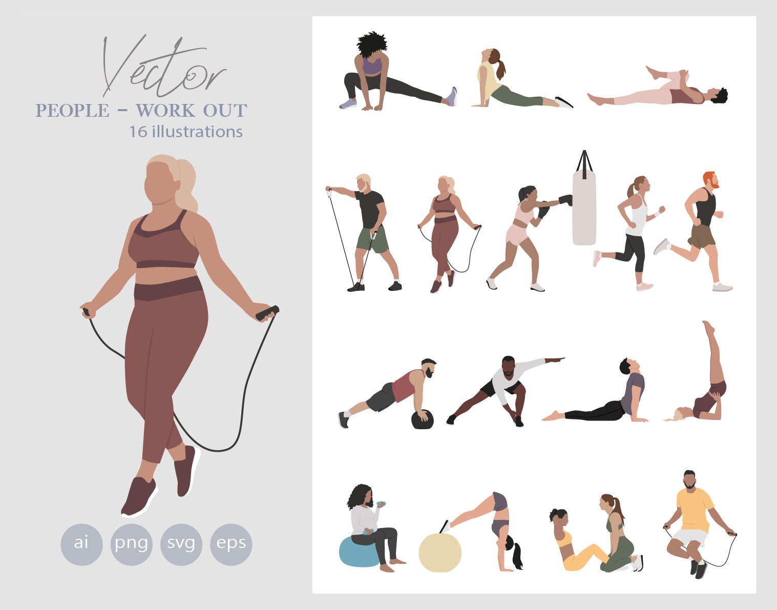 16 Flat Vector People Work Out Illustration - SPORT - Ai - Png - Svg ...