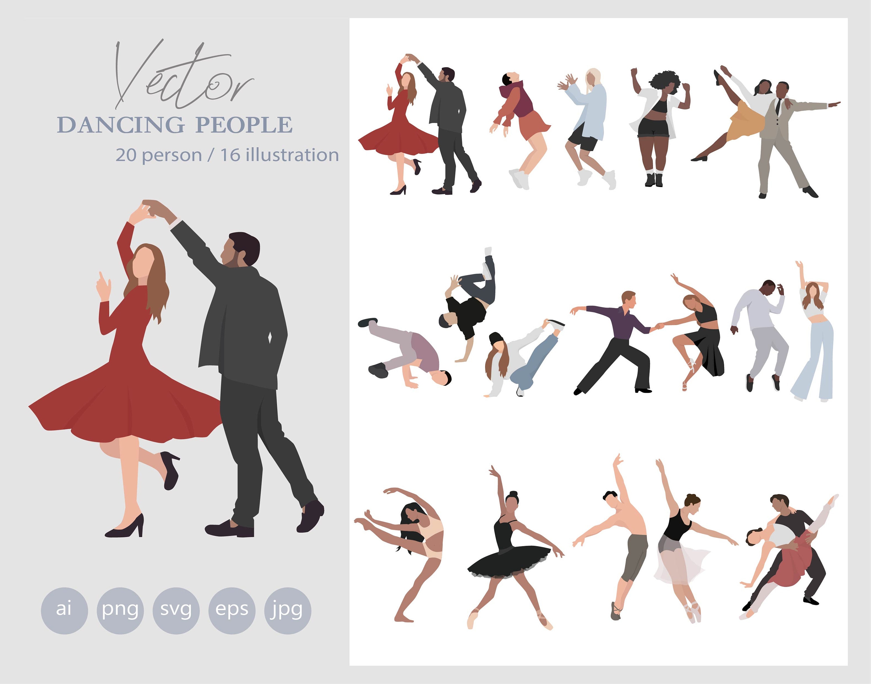 20 Flat Vector People - Dancing People - Indoor - Pack of 16 ...