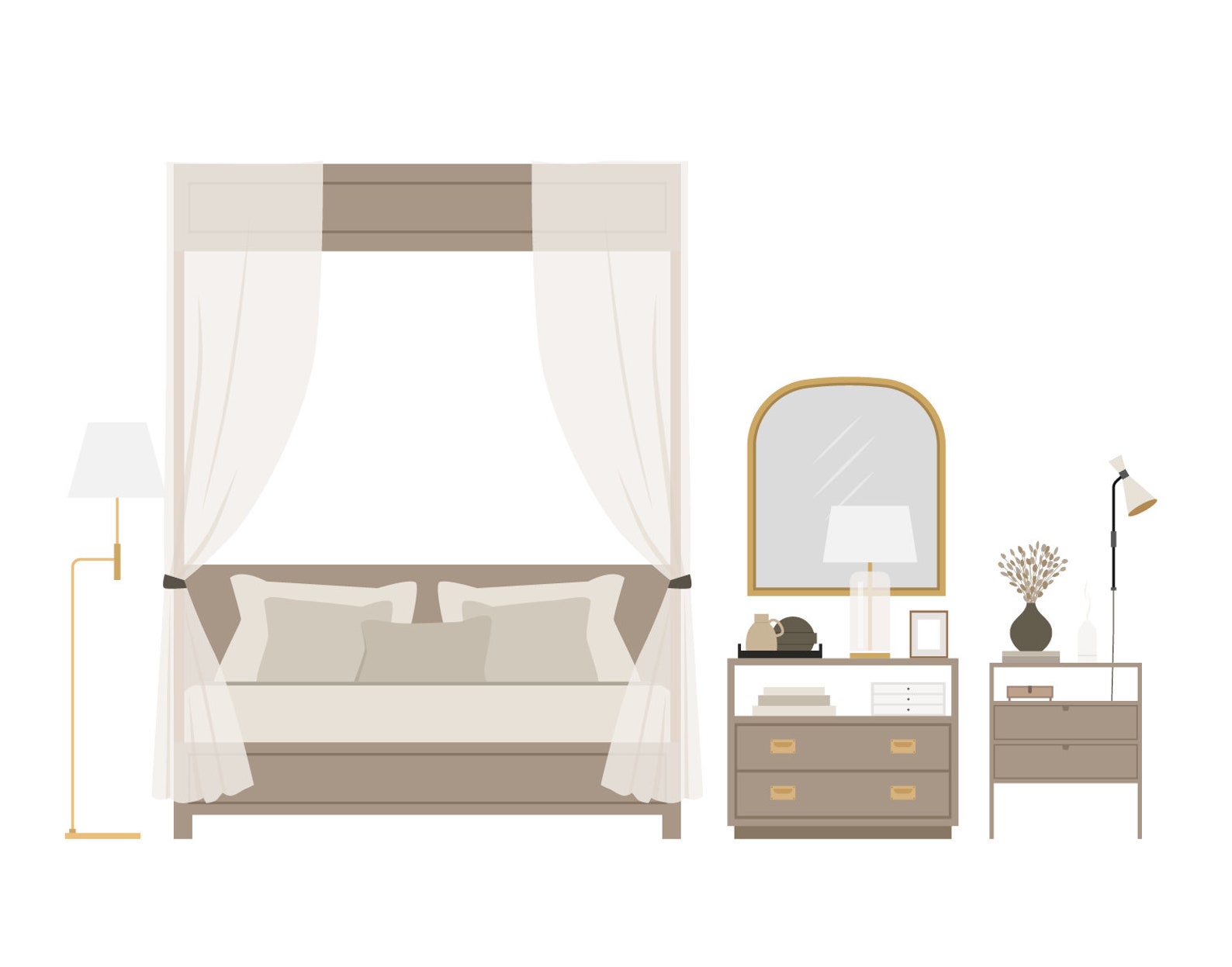 140+ Flat Vector Illustration - Bedroom Furniture Clip Art Set ...