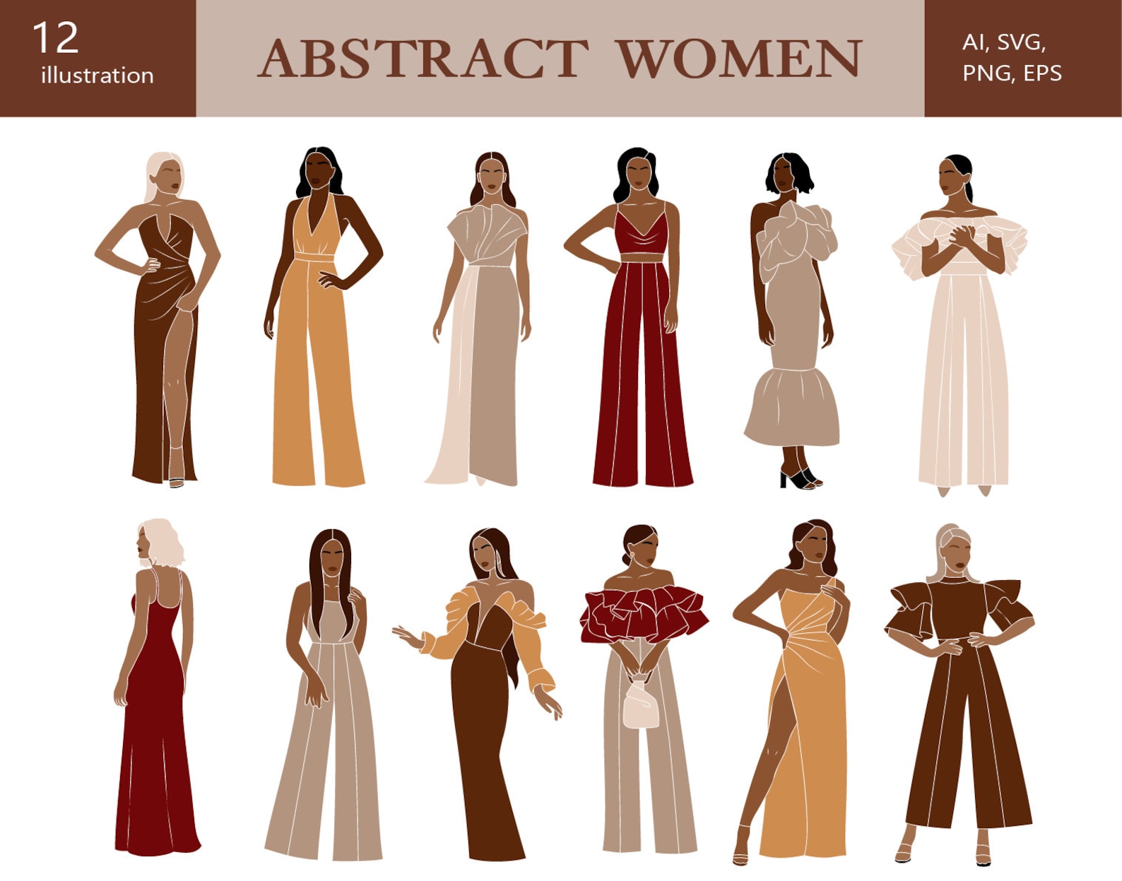 Feminine Vector Clipart, Elegant Woman SVG, Black Woman Clipart, Lady ...
