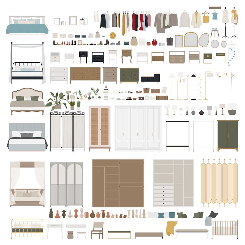 140+ Flat Vector Illustration - Bedroom Furniture Clip Art Set ...