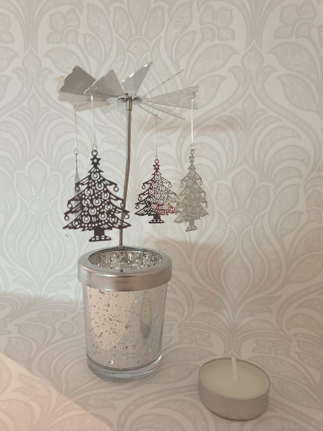 Spinning Carousel Silver Christmas Candle Holder Christmas Tree - Etsy