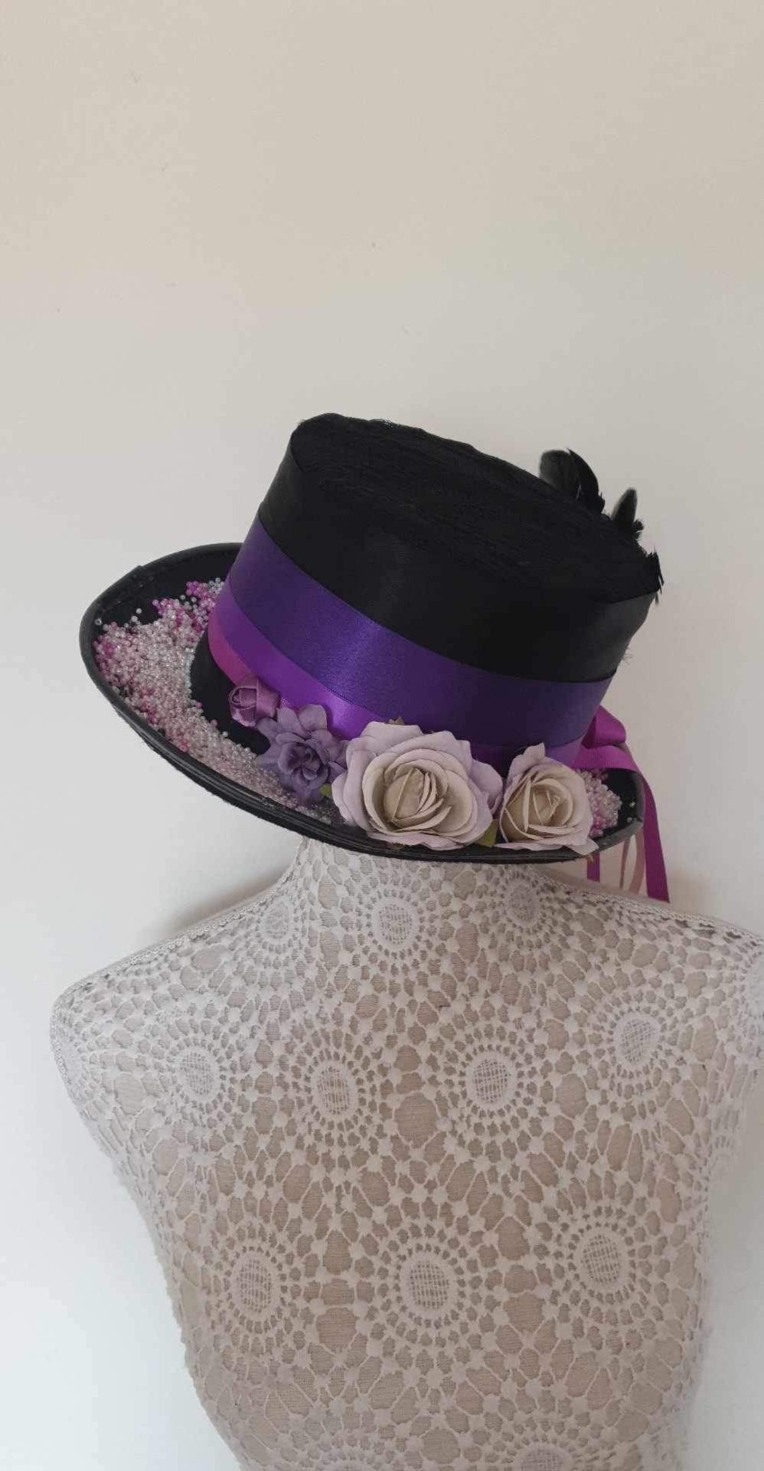 Black Top Hat. Purple Ribbon and Flowers. Cosplay Fun - Etsy