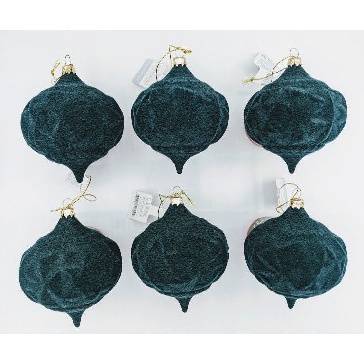 6 Lot Target Wondershop Green Flock Tear Drop Ball Christmas Ornament ...
