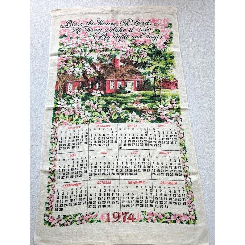 Vintage Tea Towel 1974 Calendar Bless This House Prayer Wall Hanging ...