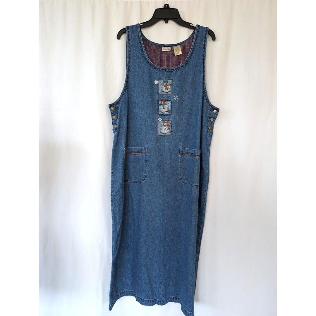 Vintage Denim Smock Apron Maxi Dress Women's Size XL Embroidered ...