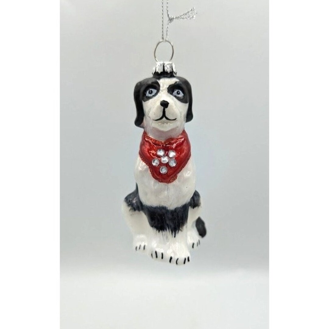 Boarder Collie Glass Christmas Ornament St Nicholas Square Bandana Pet ...
