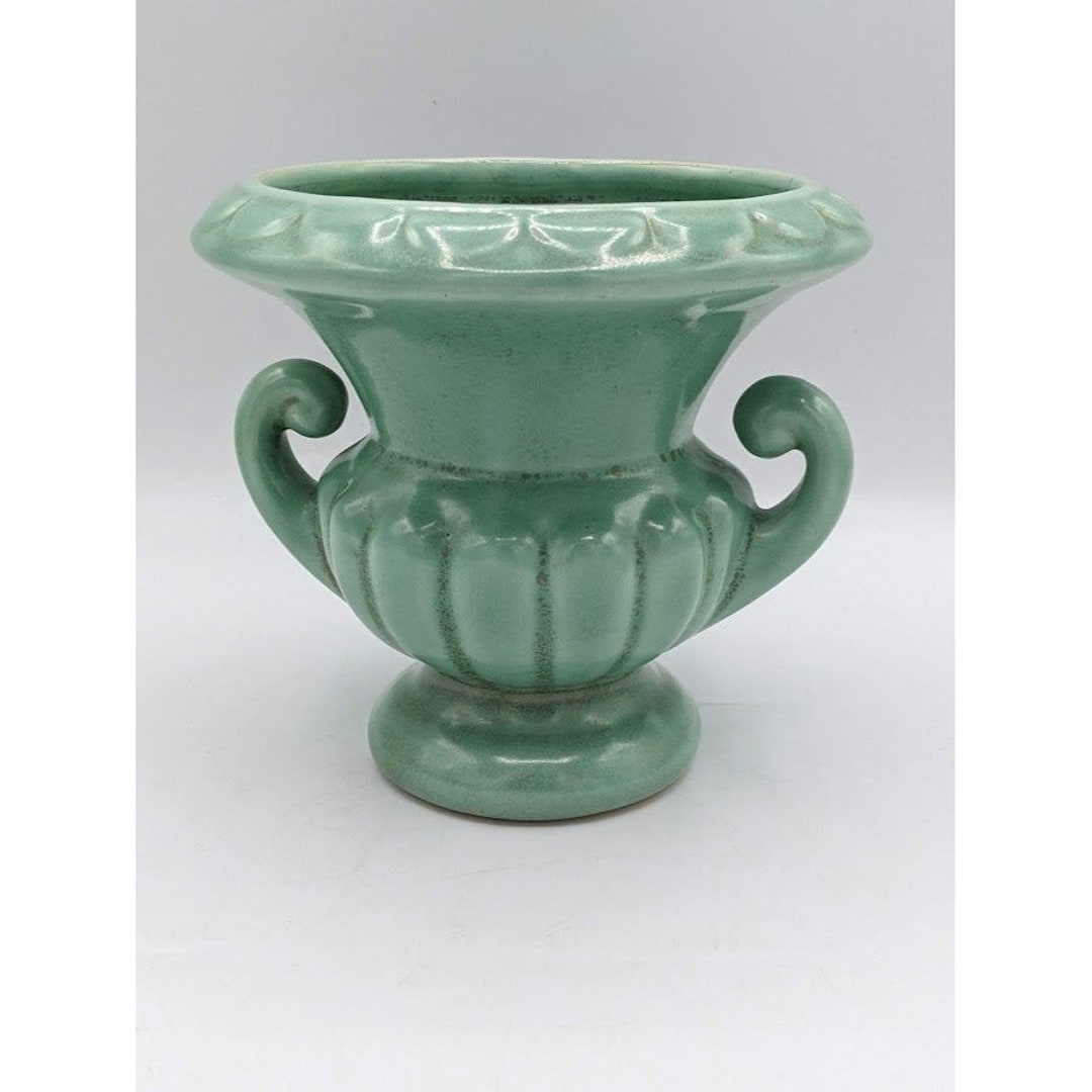 Vintage Camark Pottery Vase Planter 6 Tall Double Handle Green - Etsy