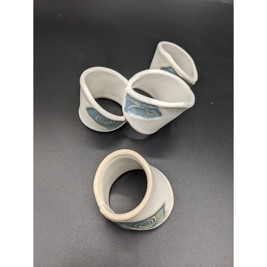 4 Set Handmade Studio Art Pottery Napkin Rings Signed Ceramic Matte ...