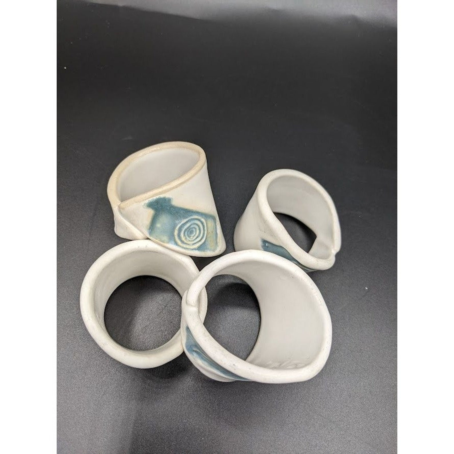 4 Set Handmade Studio Art Pottery Napkin Rings Signed Ceramic Matte ...