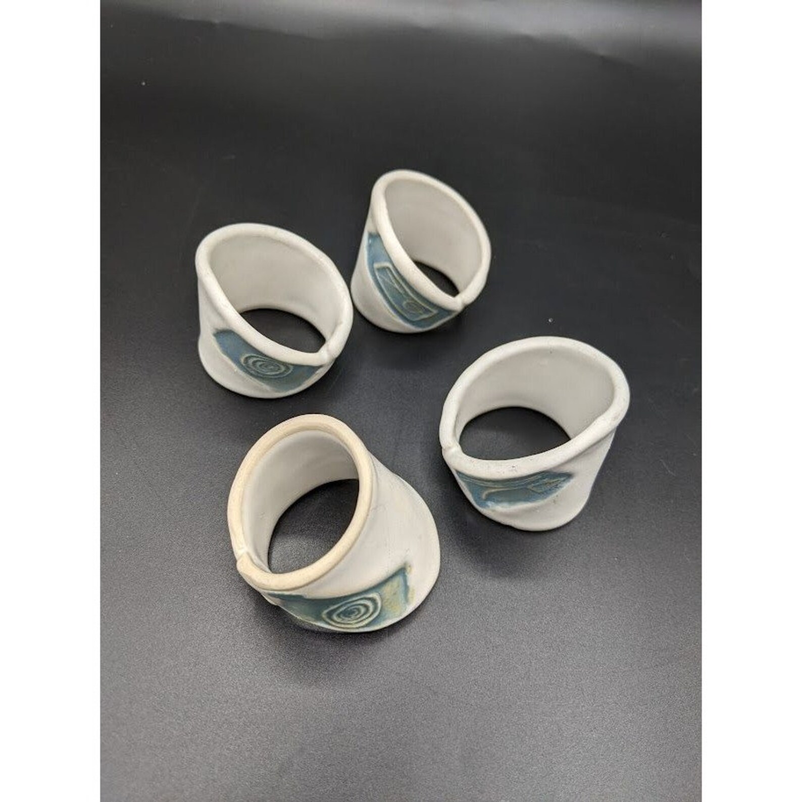 4 Set Handmade Studio Art Pottery Napkin Rings Signed Ceramic Matte ...