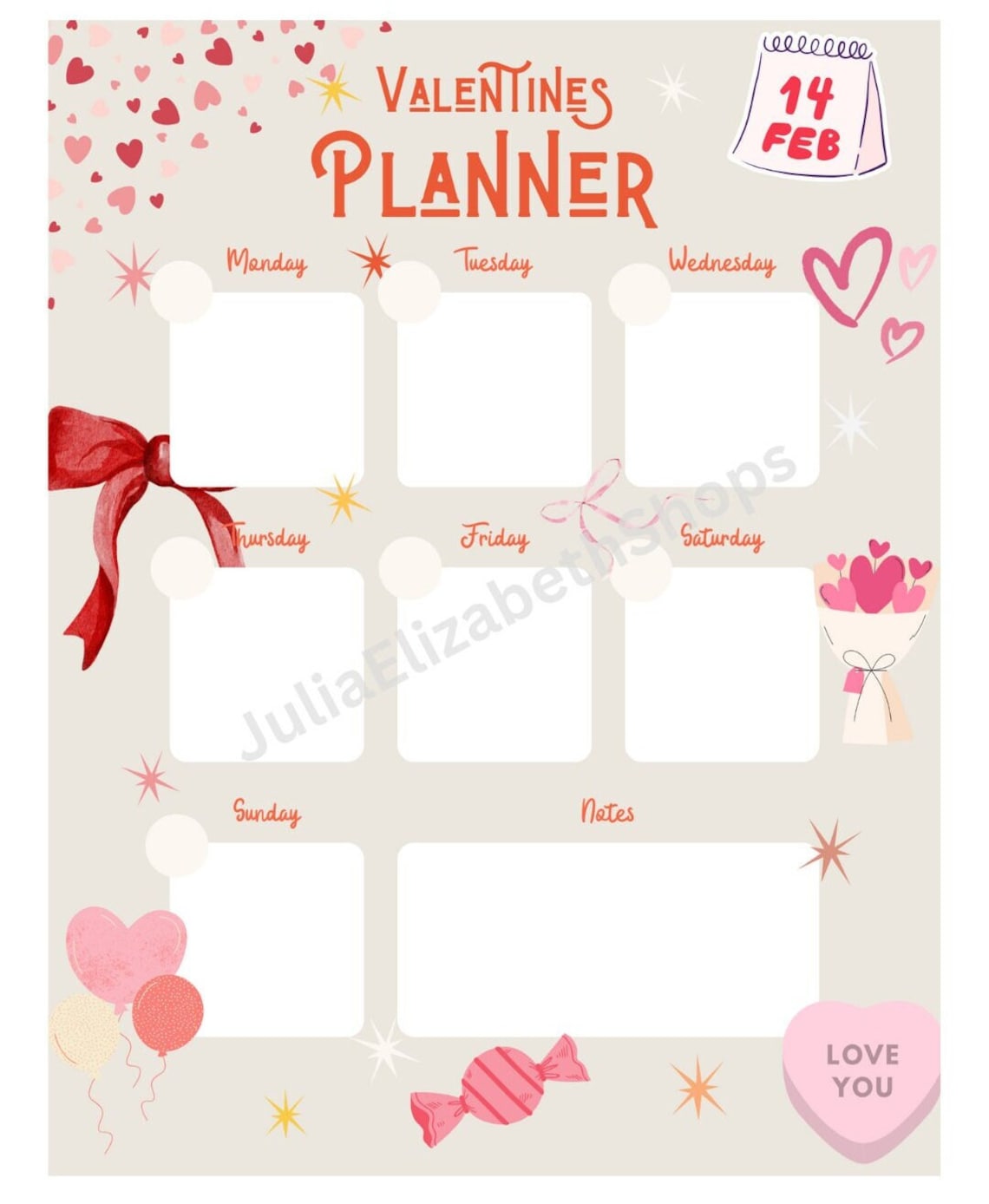 Holiday Weekly Planner February Planner Valentines Day iPad Download ...