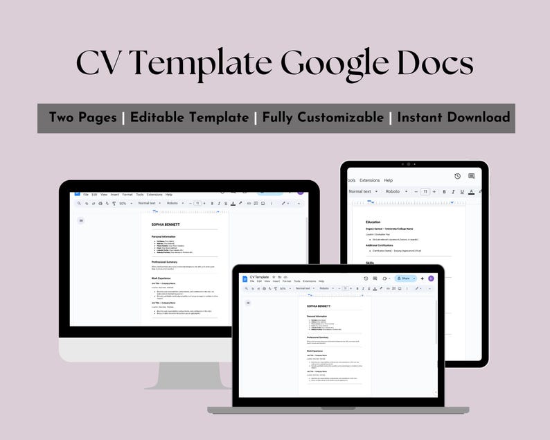 Professional CV Template | Google Doc Resume | Easy CV Maker & Resume ...