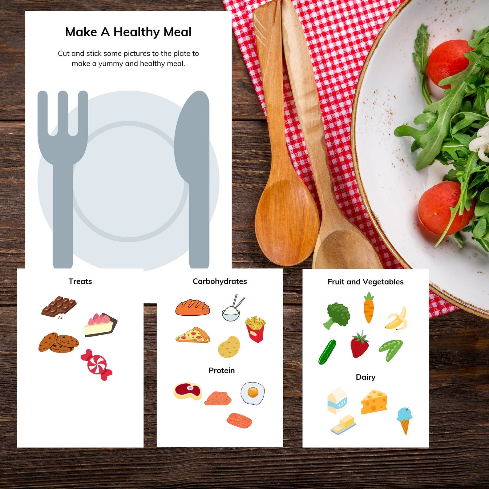 Healthy Eating Nutrition Activity for Kids, Cut and Stick PDF, Digital ...