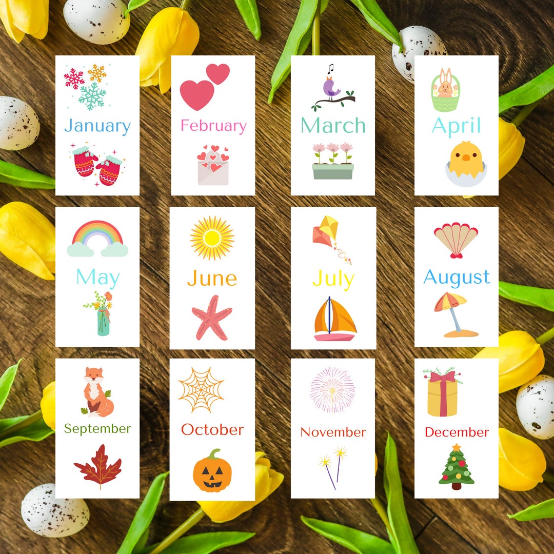 Months Of The Year Printable Flashcards For Kids - Etsy España