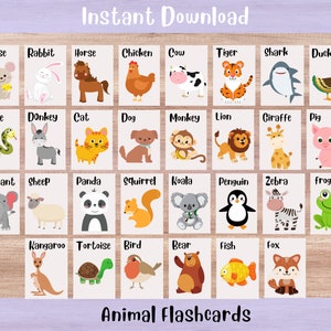 Animal Flashcards, Printable Flash Cards for Kids, Vocabulary Cards ...