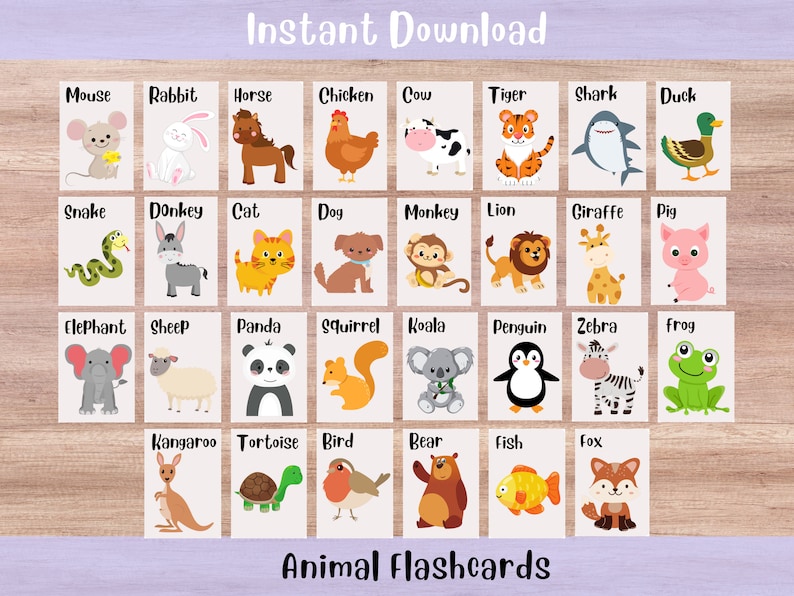 Animal Flashcards, Printable Flash Cards for Kids, Vocabulary Cards ...