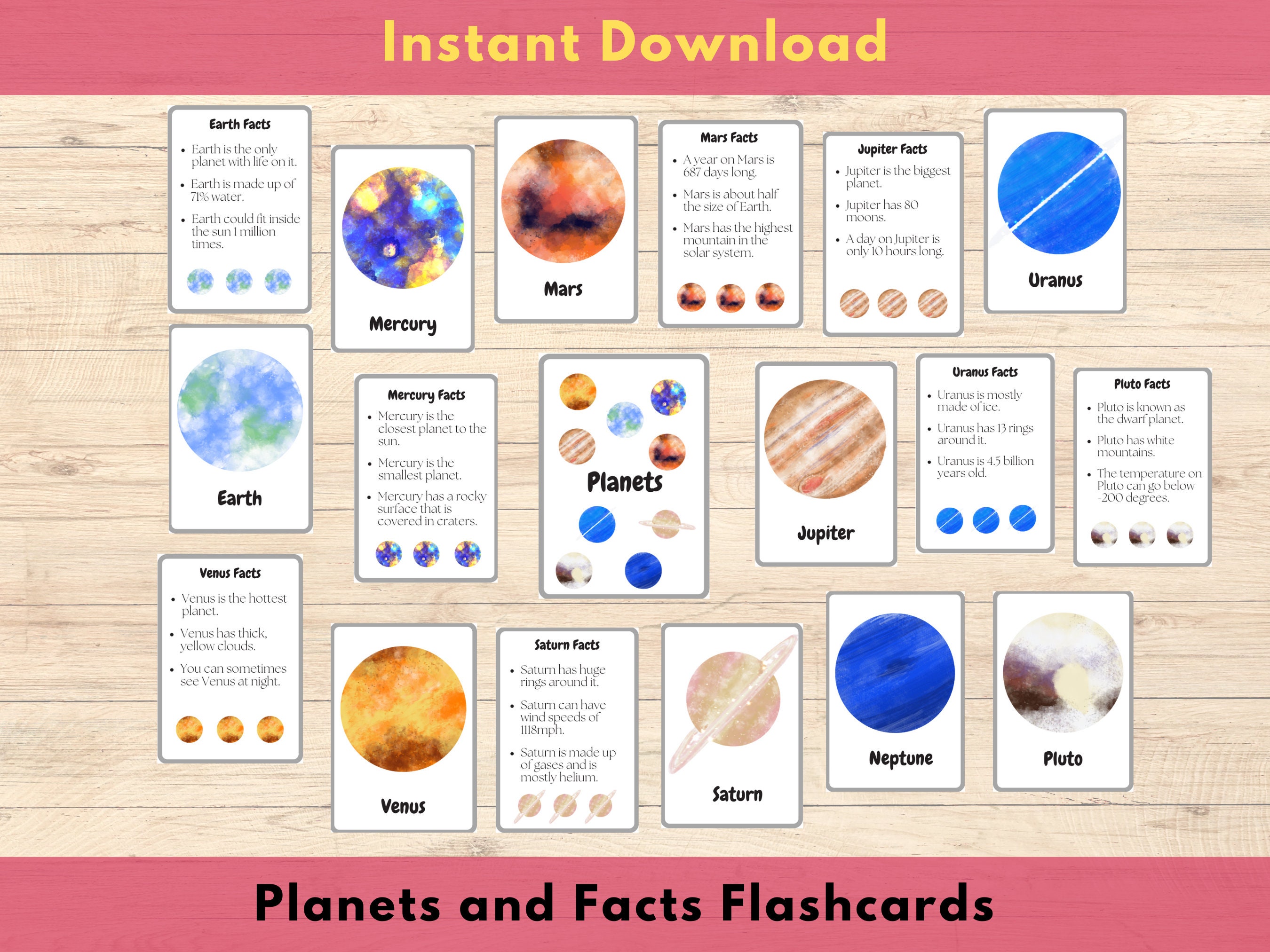 Solar System Fact Cards, Planet Flashcards for Kids, Astronomy ...