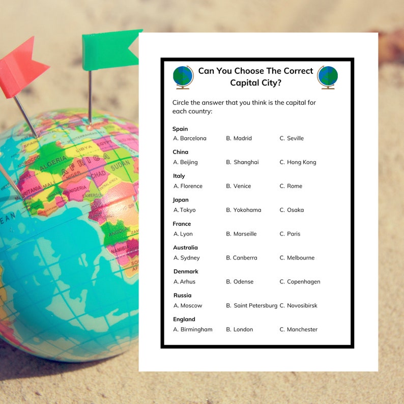 Capital Cities Worksheet Printable Geography Activity Quiz - Etsy Singapore