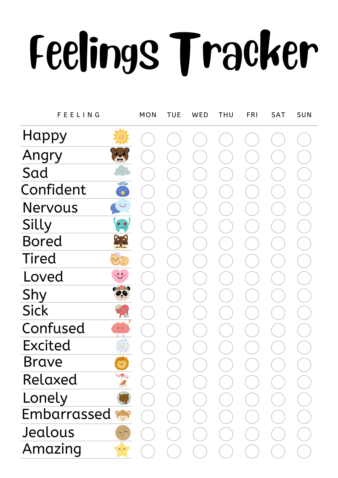 Kids Feelings Tracker Printable Childrens Growth Mindset PDF - Etsy