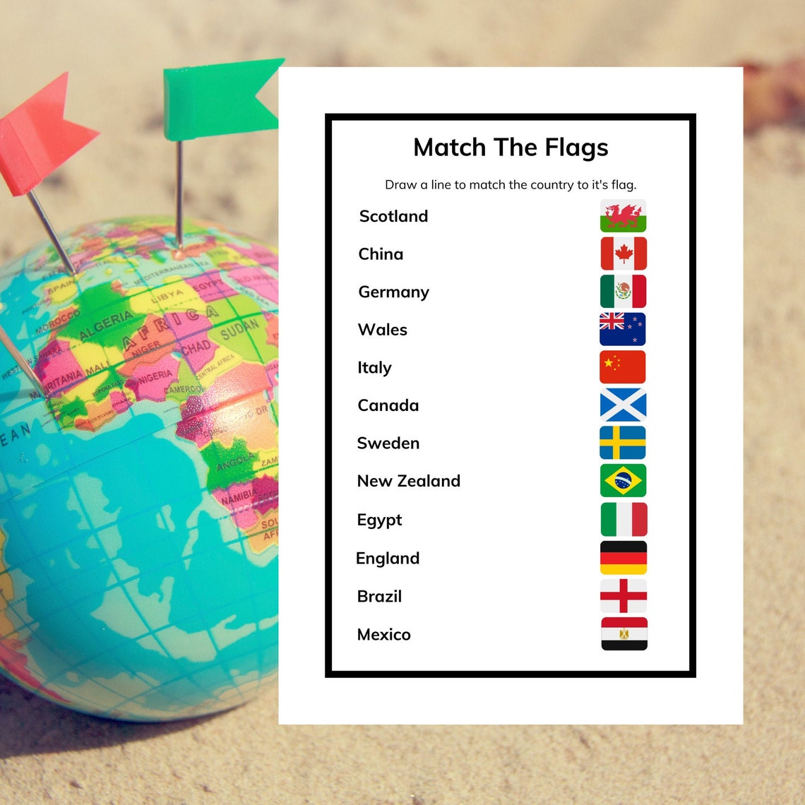 Match The Flag Printable Flag Worksheet Geography Games | Etsy